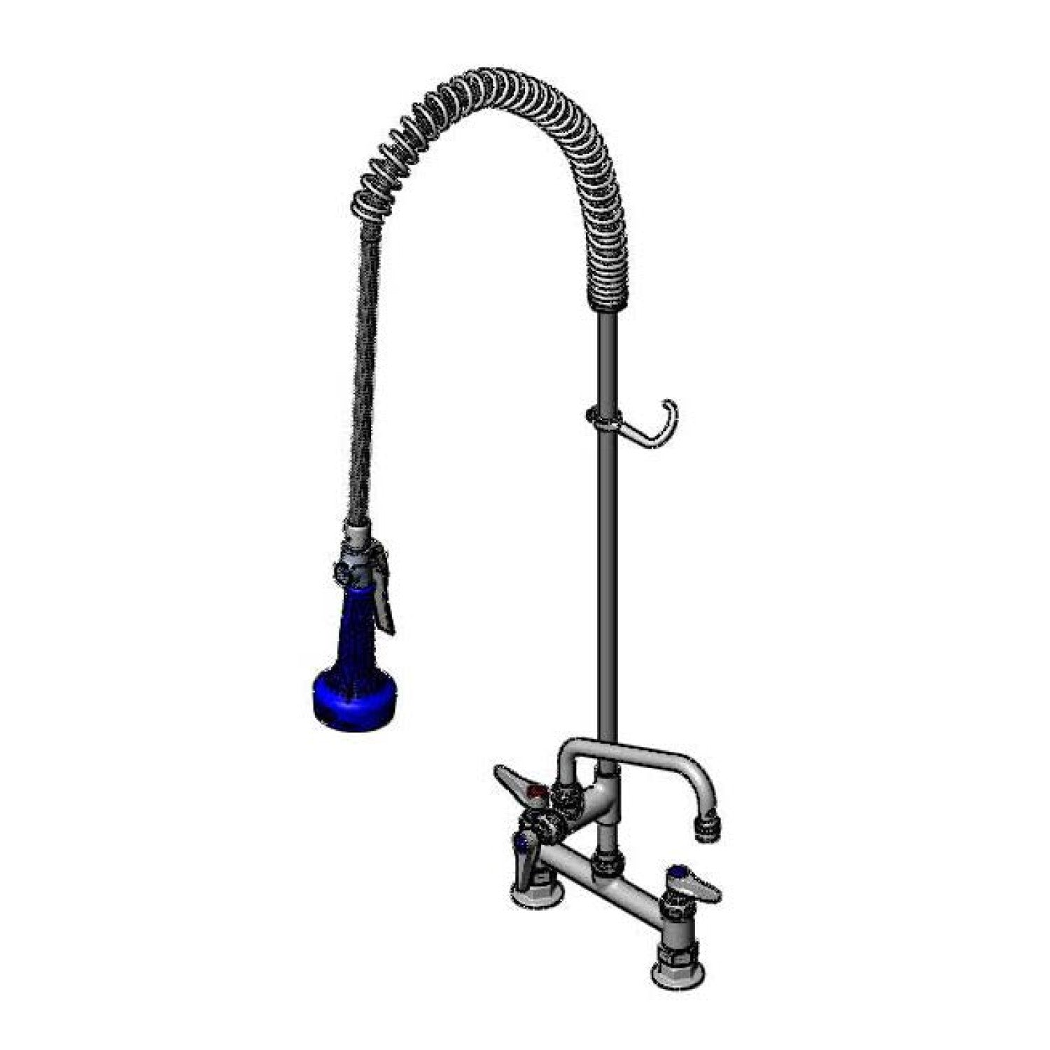 T&S EasyInstall Pre-Rinse, Spring Action, 8" Deck Mount Base, 8" Add-O ...