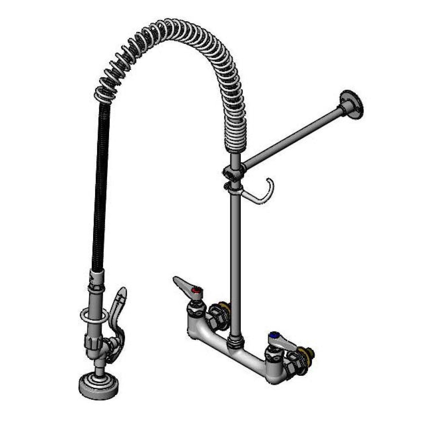 T&S Brass B-2455 Workboard Pre-Rinse - 8" Wall Mount & Overhead Spring ...