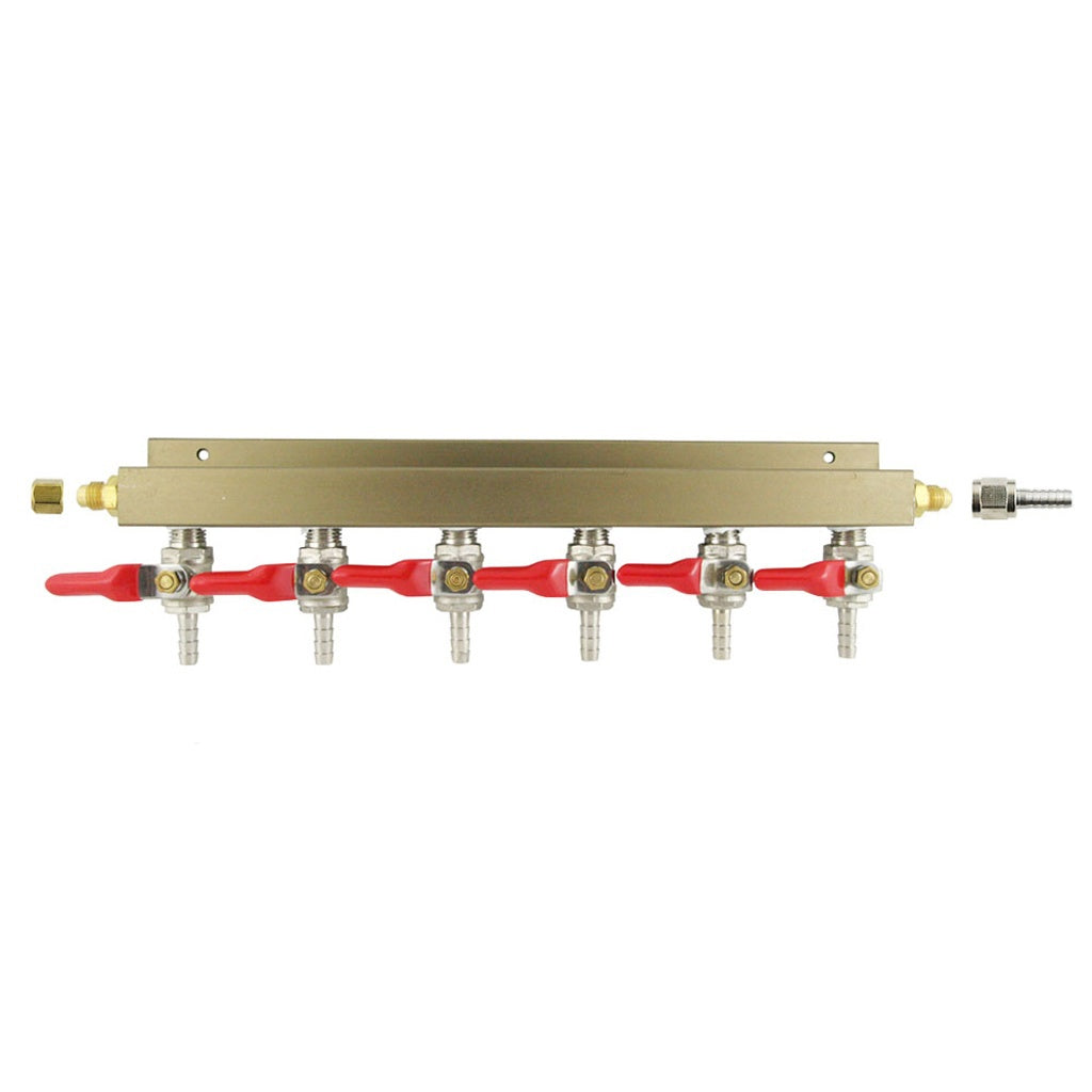 Aluminum Air Dist 6-Out 1/4inB-Shutoff With Chk – HowdyBrewer